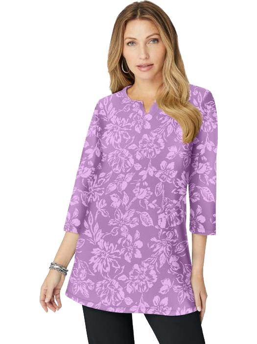 ROAMAN'S Roaman's Three-Quarter Sleeve Notch Neck Soft Knit Tunic